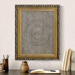 Bilderwelten Bild mit Barockrahmen Antik originell Abstrakt Barock grau - Zederrillen Grau II - edle Optik Wohnzimmer Schlafzimmer