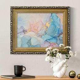 Bilderwelten Bild mit Barockrahmen Antik originell modern Aquarell pastell - Aquarell Pastell Bunt mit Gold - edle Optik Wohnzimmer Schlafzimmer