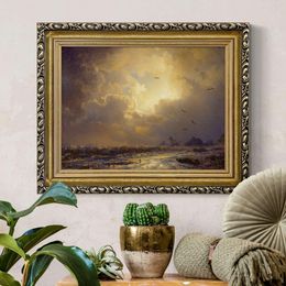 Bilderwelten Bild mit Barockrahmen Antik Strand modern Barock beige - Andreas Achenbach - Nach dem Sturm - Landschaft Wohnzimmer Schlafzimmer