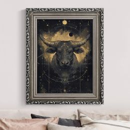Bilderwelten Bild mit Barockrahmen Antik Spirituell Digital Art Barock schwarz - Stier Sternzeichen II - Himmel Jugendzimmer