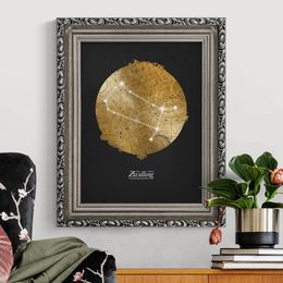 Bilderwelten Leinwandbild mit Barockrahmen Sternzeichen Zwilling Grau Gold