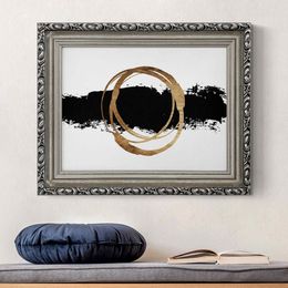 Bilderwelten Leinwandbild mit Barockrahmen Abstrakte Formen - Gold und Schwarz