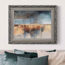 Bilderwelten Bild mit Barockrahmen Antik originell Abstrakt Aquarell gold - Abstraktes Seeufer in Gold - edle Optik Wohnzimmer Schlafzimmer