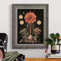 Bilderwelten Bild mit Barockrahmen Antik Blumen modern Barock schwarz - Surreale Bl&uuml;ten Alchemie - edle Optik Jugendzimmer