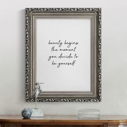 Bilderwelten Leinwandbild mit Barockrahmen Typografie Beauty Begins Zitat