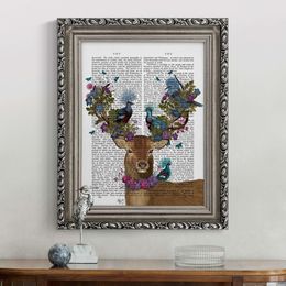 Bilderwelten Bild mit Barockrahmen Antik Tiere Illustration Barock bunt - Vogelf&auml;nger - Hirsch mit Tauben - Hirsch Jugendzimmer