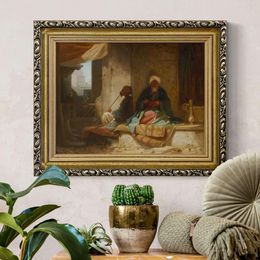 Bilderwelten Leinwandbild mit Barockrahmen Carl Spitzweg - Zwei T&uuml;rken im Kaffeehaus