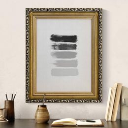 Bilderwelten Bild mit Barockrahmen Antik originell modern Barock grau - Streifen in Schwarz und Grau - edle Optik Wohnzimmer Schlafzimmer