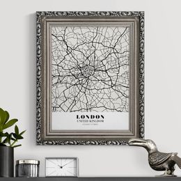 Bilderwelten Leinwandbild mit Barockrahmen Stadtplan London - Klassik