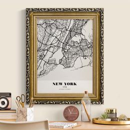 Gerahmtes Leinwandbild Stadtplan New York - Klassik