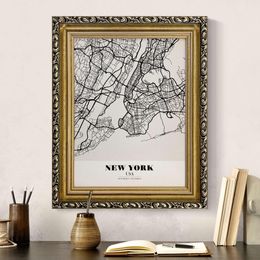 Bilderwelten Leinwandbild mit Barockrahmen Stadtplan New York - Klassik