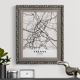 Bilderwelten Bild mit Barockrahmen Antik Weltkarte Shabby Barock schwarz weiss - Stadtplan Vienna - Klassik - Skylines Jugendzimmer