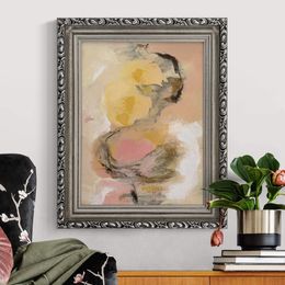 Bilderwelten Bild mit Barockrahmen Antik originell Abstrakt Barock beige - Pfingstrosen-Aroma - edle Optik Wohnzimmer Schlafzimmer