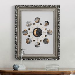 Bilderwelten Bild mit Barockrahmen Antik originell Abstrakt Barock gold - Mondphasen Abstrakt Gold - edle Optik Wohnzimmer Schlafzimmer