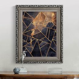 Bilderwelten Bild mit Barockrahmen Antik originell Abstrakt Barock schwarz - Onyx mit Gold - edle Optik Wohnzimmer Schlafzimmer