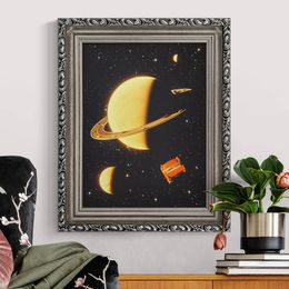 Bilderwelten Leinwandbild mit Barockrahmen Retro Collage - Die Ringe des Saturn