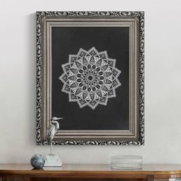Bilderwelten Leinwandbild mit Barockrahmen Mandala Illustration Ornament wei&szlig; schwarz