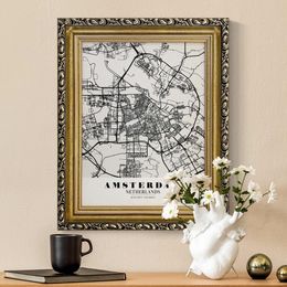 Gerahmtes Leinwandbild Stadtplan Amsterdam - Klassik
