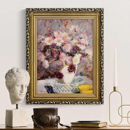 Bilderwelten Bild mit Barockrahmen Antik Blumen modern Barock rosa - Jacques-Emile Blanche - Blumenstrau&szlig; - edle Optik Wohnzimmer Schlafzimmer