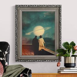 Bilderwelten Bild mit Barockrahmen Antik originell Fotomontage Barock blau - Retro Collage - Gemeinsam durch den Sturm - Himmel Jugendzimmer