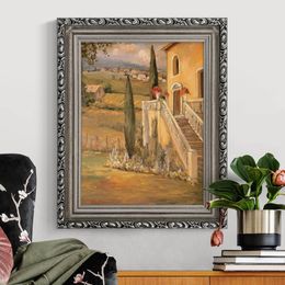 Bilderwelten Leinwandbild mit Barockrahmen Italienische Landschaft - Haustreppe