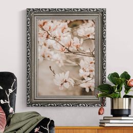 Bilderwelten Leinwandbild mit Barockrahmen Magnolienzweige im Vintagestil
