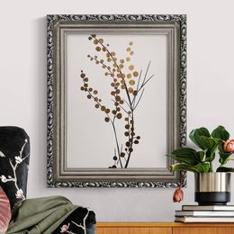 Bilderwelten Leinwandbild mit Barockrahmen Grafische Pflanzenwelt - Beeren Gold