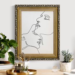 Bilderwelten Bild mit Barockrahmen Antik Liebe Abstrakt Barock schwarz weiss - Line Art Z&auml;rtliche Gesichter Schwarz Wei&szlig; - Erotik Wohnzimmer Schlafzimmer