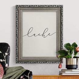 Bilderwelten Leinwandbild mit Barockrahmen Lache Kalligraphie in Creme
