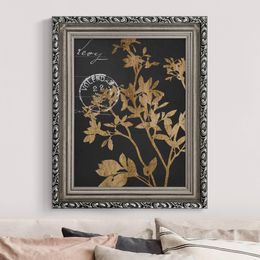 Bilderwelten Leinwandbild mit Barockrahmen Goldene Bl&auml;tter auf Mokka II