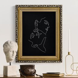 Bilderwelten Bild mit Barockrahmen Antik Liebe Abstrakt Barock schwarz - Line Art Frauen Gesichter Schwarz - Erotik Wohnzimmer Schlafzimmer