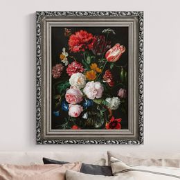 Bilderwelten Leinwandbild mit Barockrahmen Jan Davidsz de Heem - Stillleben mit Blumen in einer Glasvase