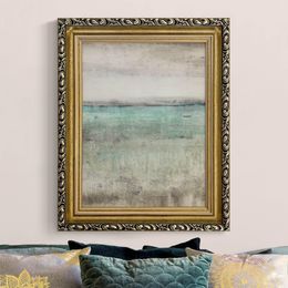 Bilderwelten Bild mit Barockrahmen Antik originell Abstrakt Barock grau - Horizont &uuml;ber T&uuml;rkis II - edle Optik Wohnzimmer Schlafzimmer
