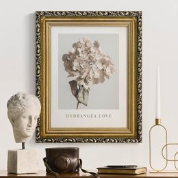 Bilderwelten Bild mit Barockrahmen Antik Blumen modern Barock beige - Hydrangea Love - edle Optik Wohnzimmer Schlafzimmer