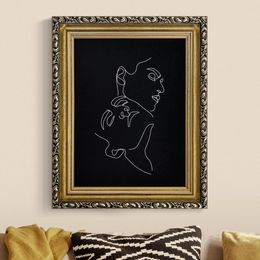 Gerahmtes Leinwandbild Line Art Frauen Gesichter Schwarz