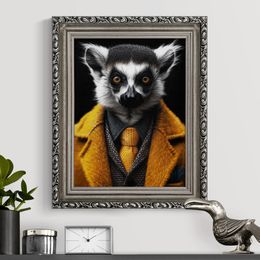 Bilderwelten Bild mit Barockrahmen Antik Tiere Digital Art Barock orange - Lemur im Anzug - Affe Jugendzimmer