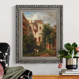 Bilderwelten Leinwandbild mit Barockrahmen Carl Ludwig Fahrbach - Im Hof des Heidelberger Schlosses