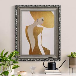 Gerahmtes Leinwandbild Dame mit Hut in Gold
