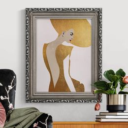 Bilderwelten Leinwandbild mit Barockrahmen Dame mit Hut in Gold