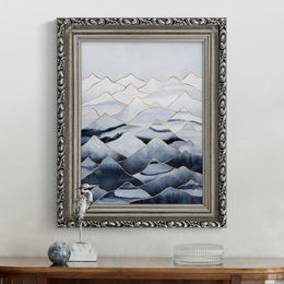 Bilderwelten Leinwandbild mit Barockrahmen Aquarell Berge Wei&szlig; Gold