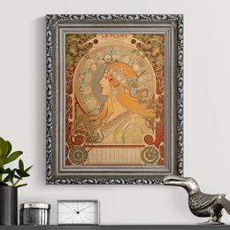 Bilderwelten Leinwandbild mit Barockrahmen Alfons Mucha - Sternkreiszeichen