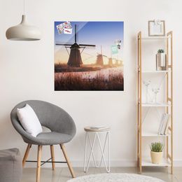 Glasbild Architektur & Skyline Windm&uuml;hlen von Kinderdijk