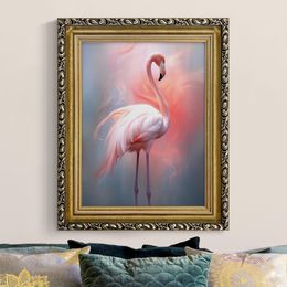 Bilderwelten Bild mit Barockrahmen Antik Tiere Digital Art Barock pink - Flamingofantasie - V&ouml;gel Wohnzimmer Schlafzimmer