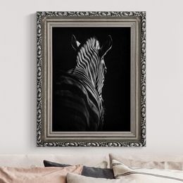 Bilderwelten Bild mit Barockrahmen Antik Tiere Motiv Barock schwarz weiss - Dunkle Zebra Silhouette - Zebra Wohnzimmer Schlafzimmer