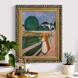 Bilderwelten Bild mit Barockrahmen Antik originell Abstrakt Barock bunt - Edvard Munch - Wei&szlig;e Nacht - edle Optik Wohnzimmer Schlafzimmer