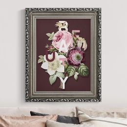 Bilderwelten Bild mit Barockrahmen Antik Blumen modern Barock pink - Florale Typografie - Beauty - Rose Jugendzimmer