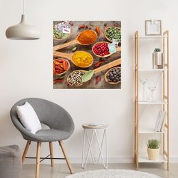 Glasbild K&uuml;che Gew&uuml;rze auf Holzl&ouml;ffel