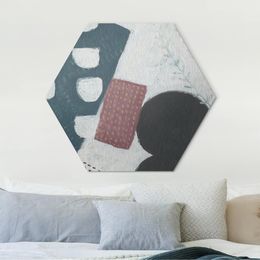Hexagon-Alu-Dibond Bild Karneval der Formen in Petrol I
