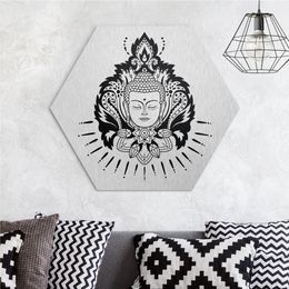 Hexagon-Alu-Dibond Bild Lotus mit Buddha