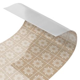 Wasserfeste Wandverkleidung Bad - Fliesen mit Blumen Beige - Wandpaneel statt Fliesen modern Fliesenoptik beige